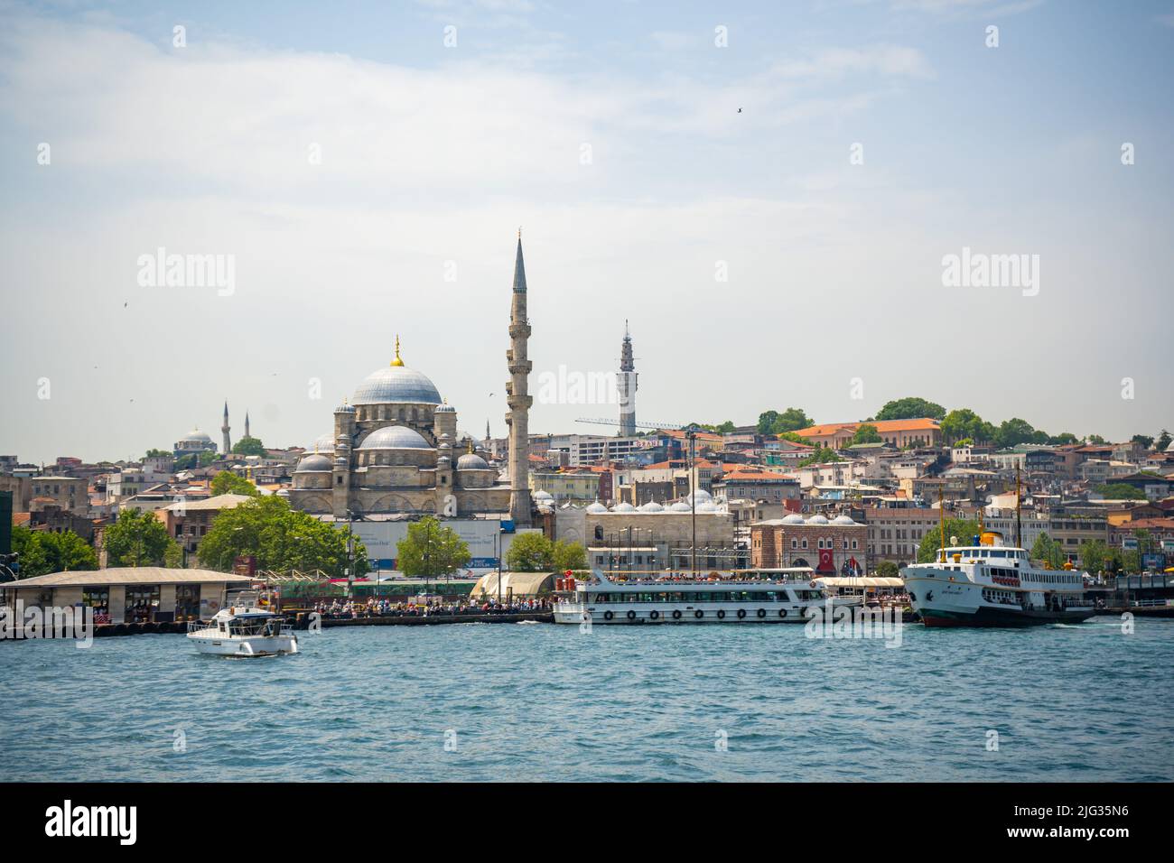 Istanbul, Turkey - April 2022: Famous Suleymaniye Mosque, boats and ...