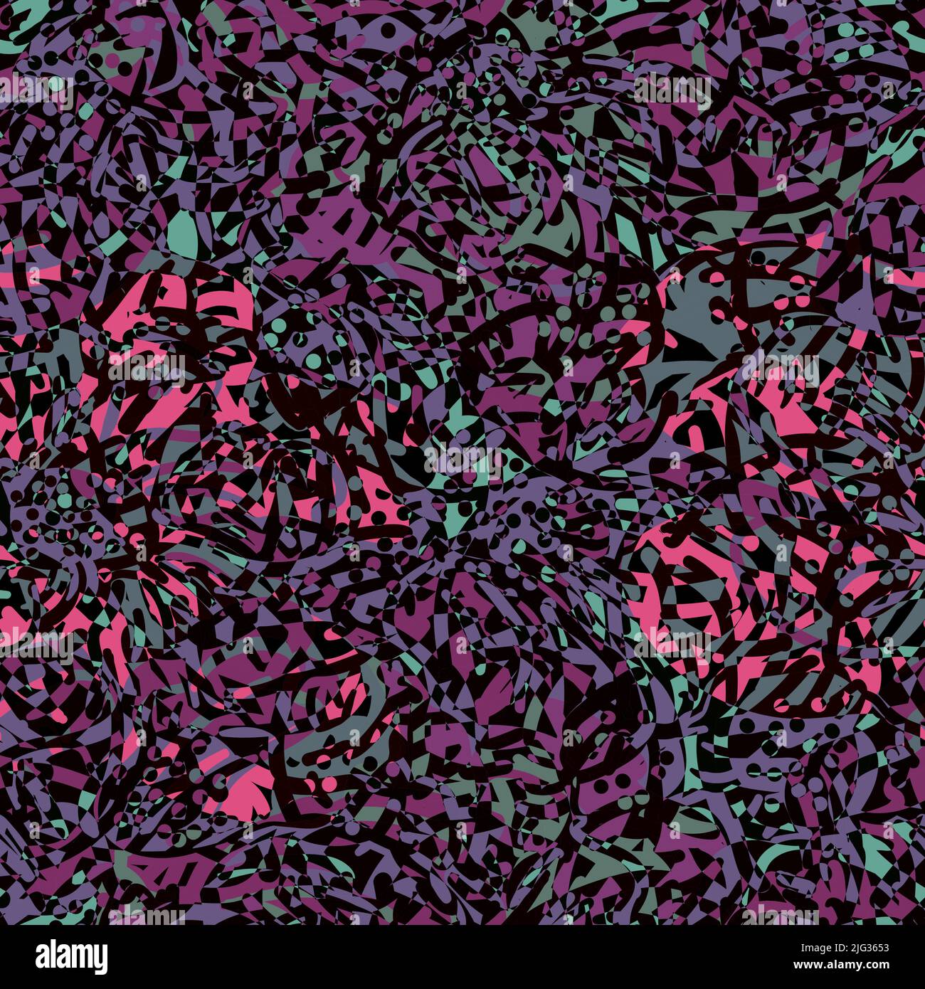 Abstract swirl and curly brush strokes floral seamless pattern. Hand ...