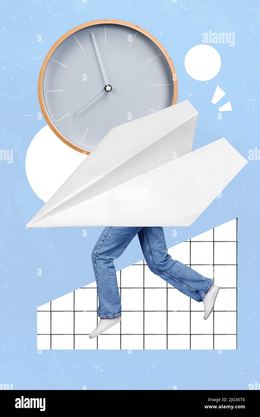 Trend collage artwork of unusual character person with origami plane ...