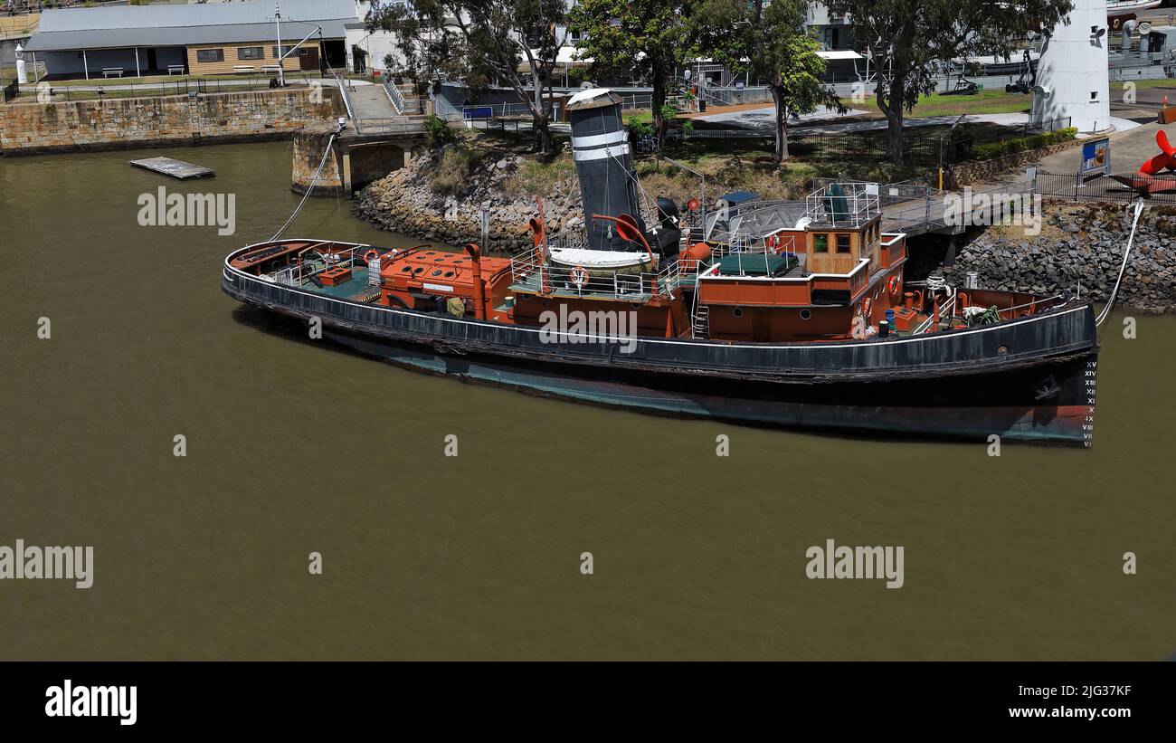 034 Historic steam tug vessel at wharf in the Queensland Maritime ...
