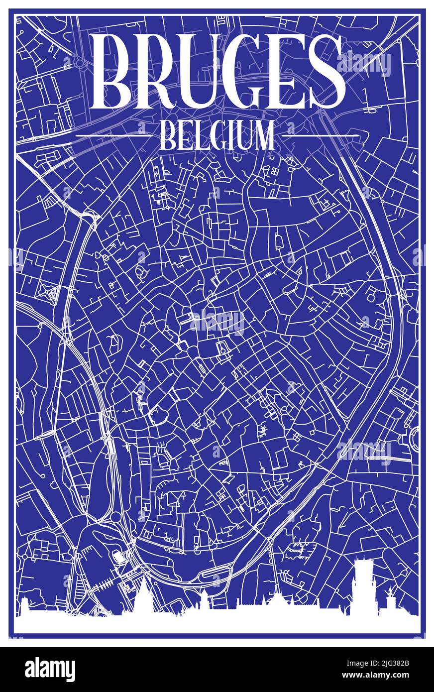 Technical drawing printout city poster with panoramic skyline and hand ...