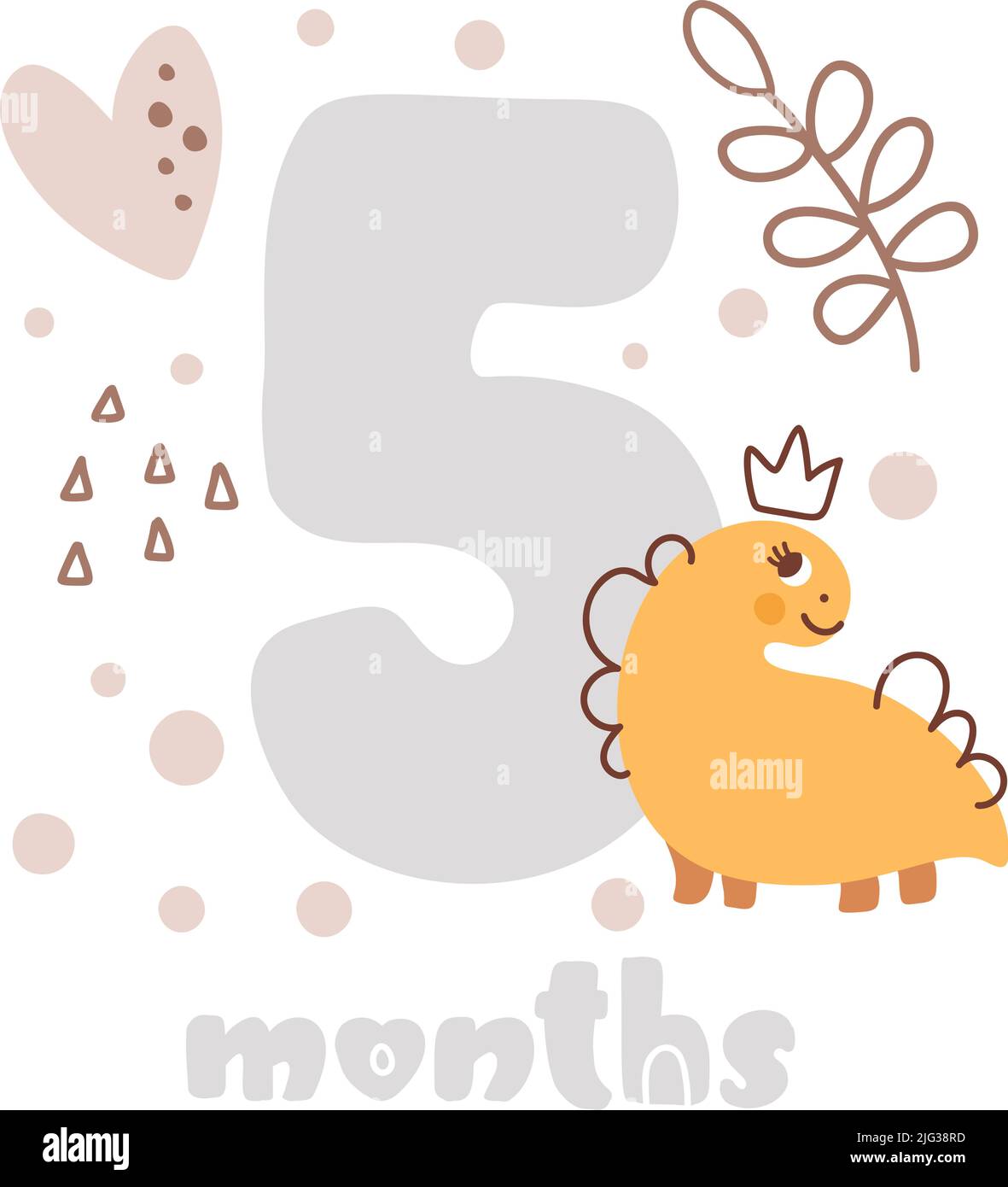 5 five months anniversary card. Baby shower print with cute animal dino ...