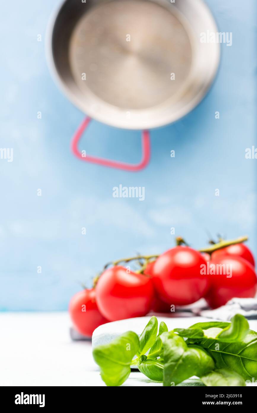 Food in kitchen background, product placement mockup Stock Photo - Alamy