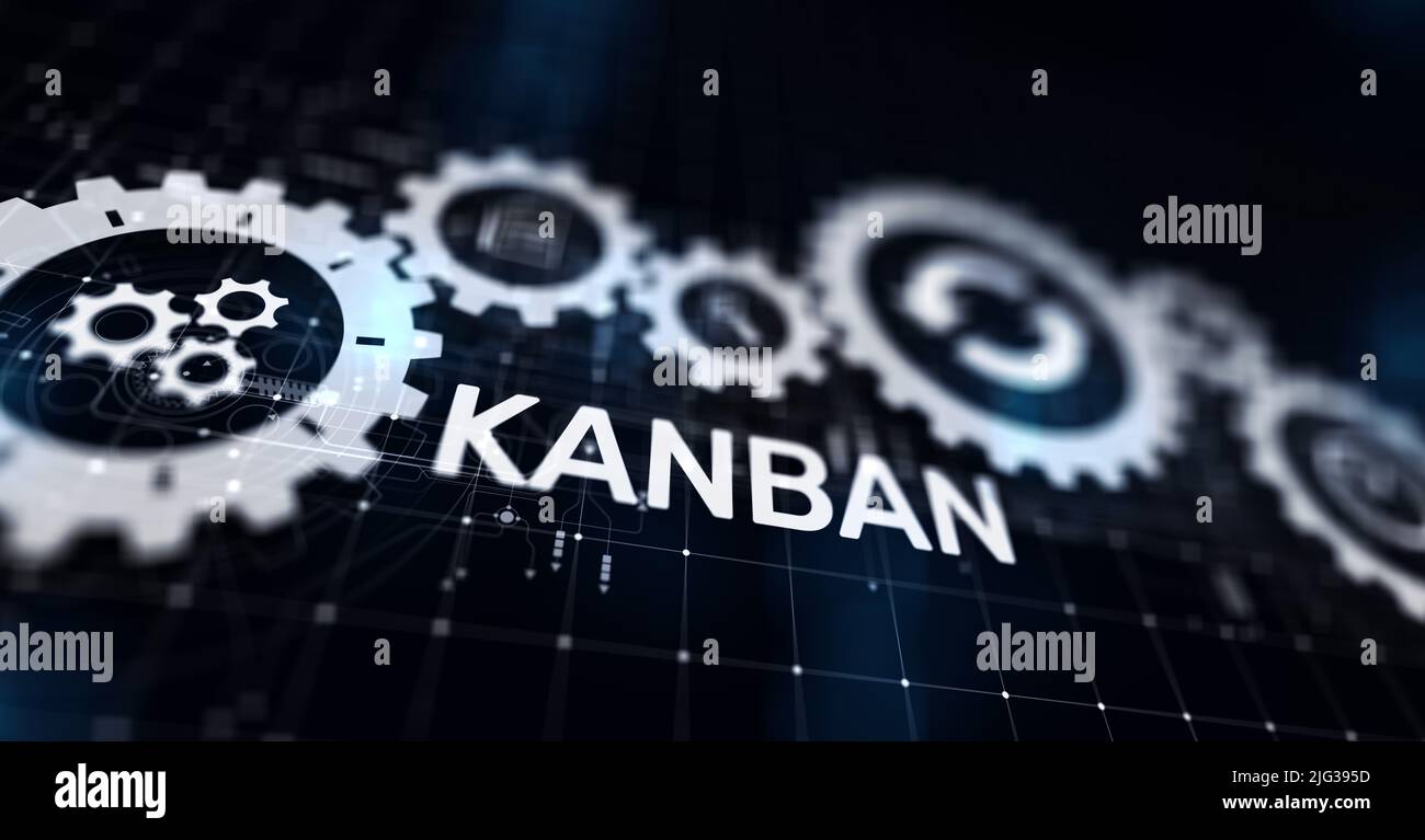 Kanban work flow process management system concept on virtual screen ...