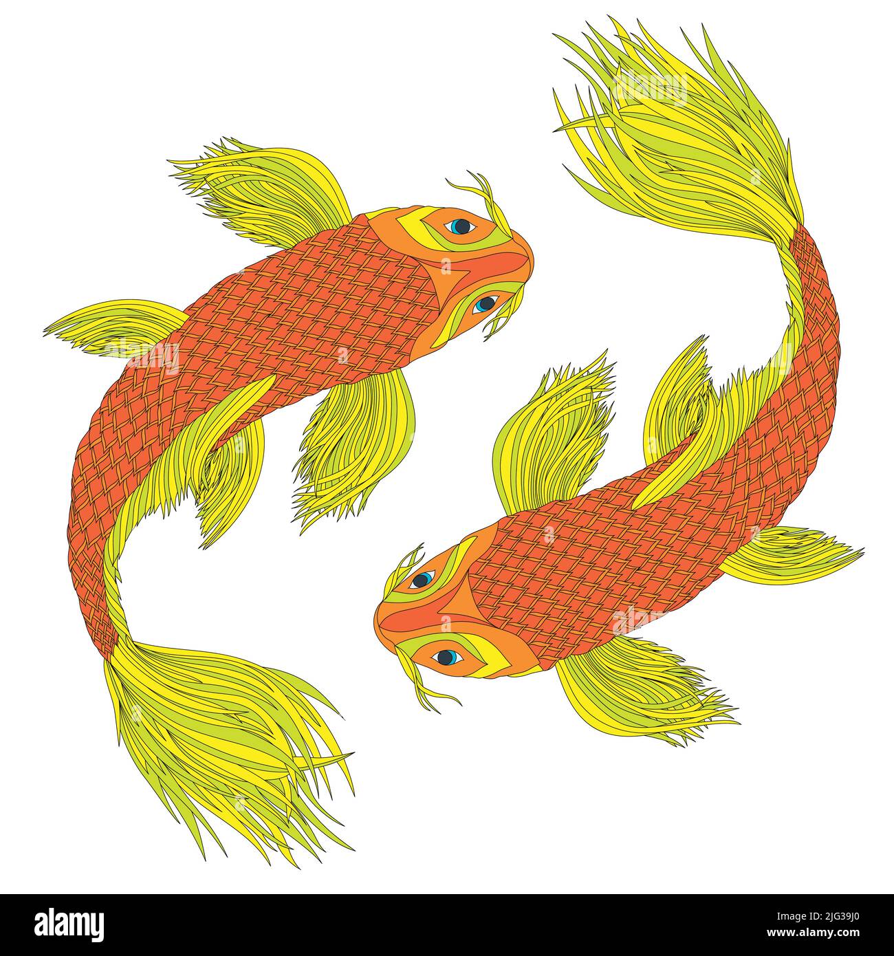 Two Japanese carps in the style of feng shui symbols. Colored Pisces as ...