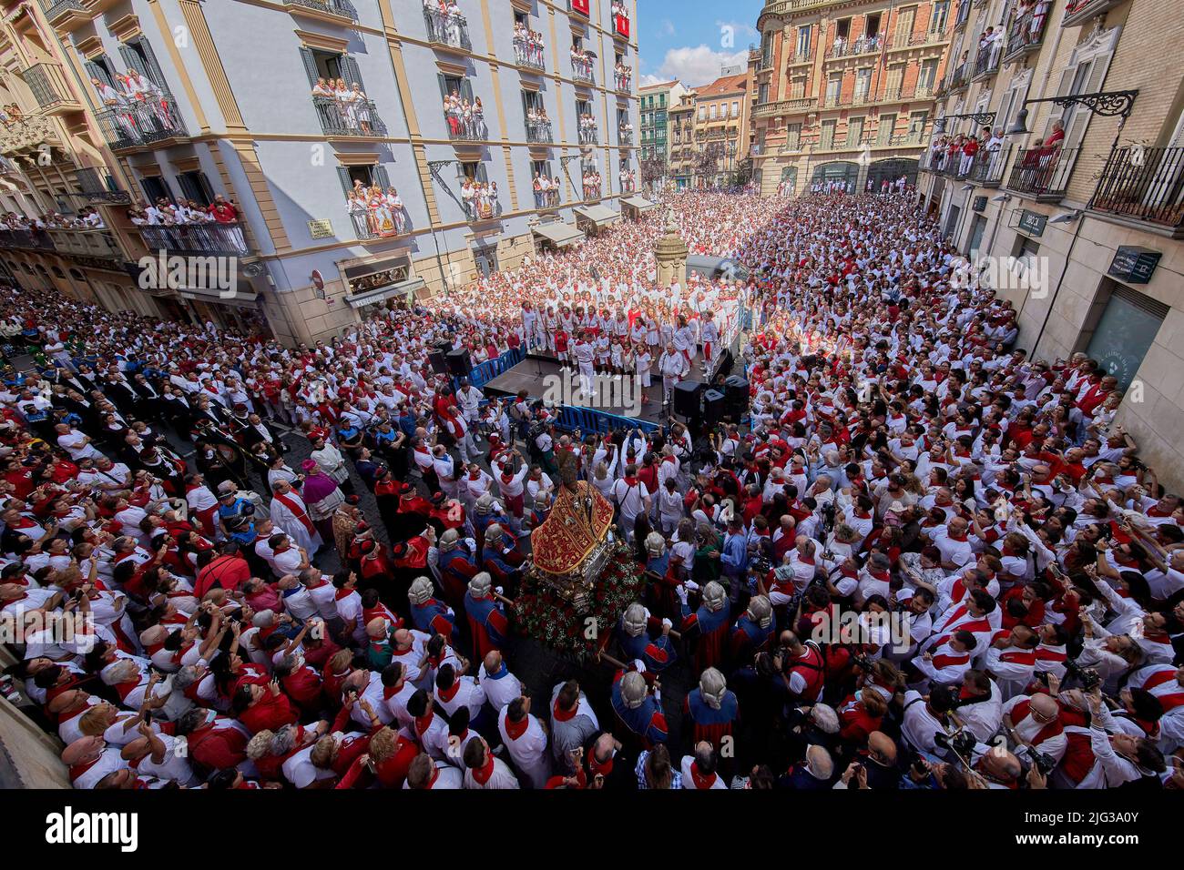 Pamplona, Spain. 07th July, 2022: People attend the San Fermin ...