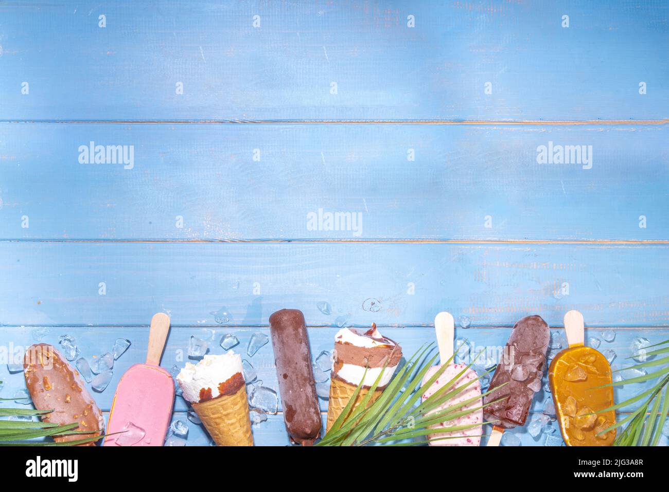 Set of various ice cream popsicle on black background. Assortment of ...