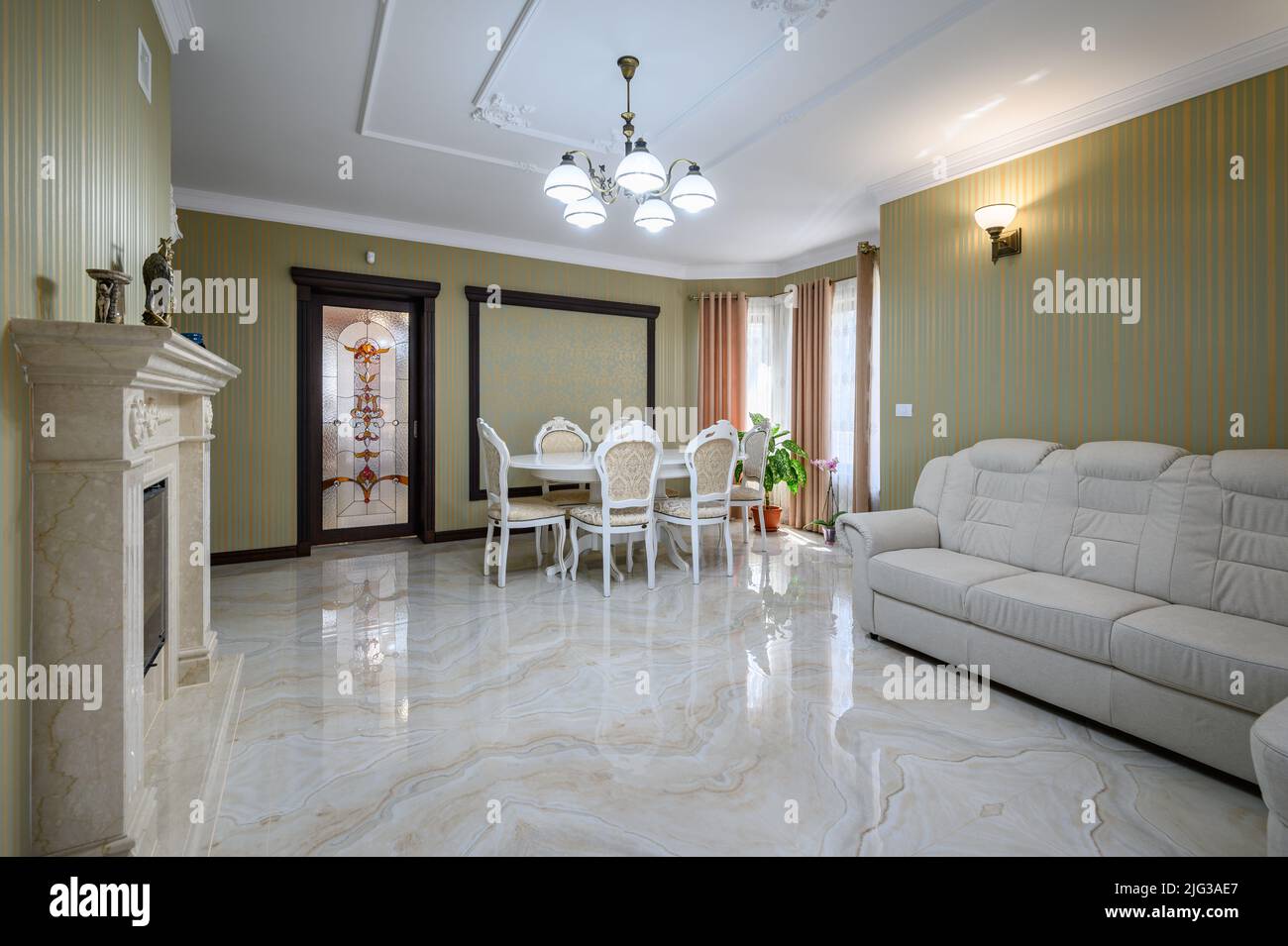 Classic living room interior design with marble floor Stock Photo - Alamy