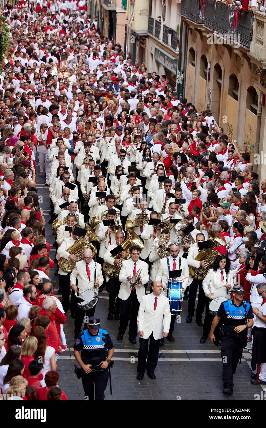 People attend the San Fermin procession during the traditional San ...