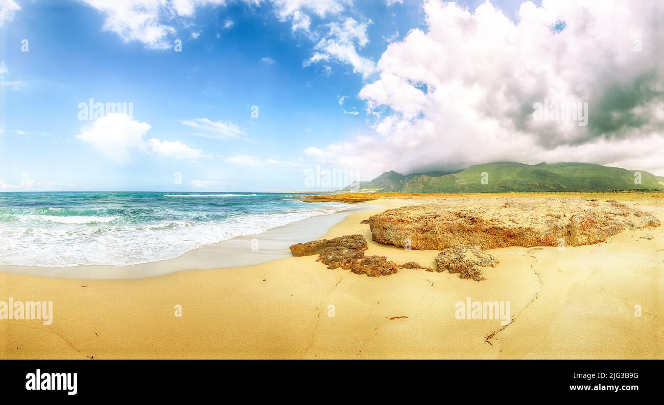 Amazing seascape of Isolidda Beach near San Vito cape. Popular travel ...