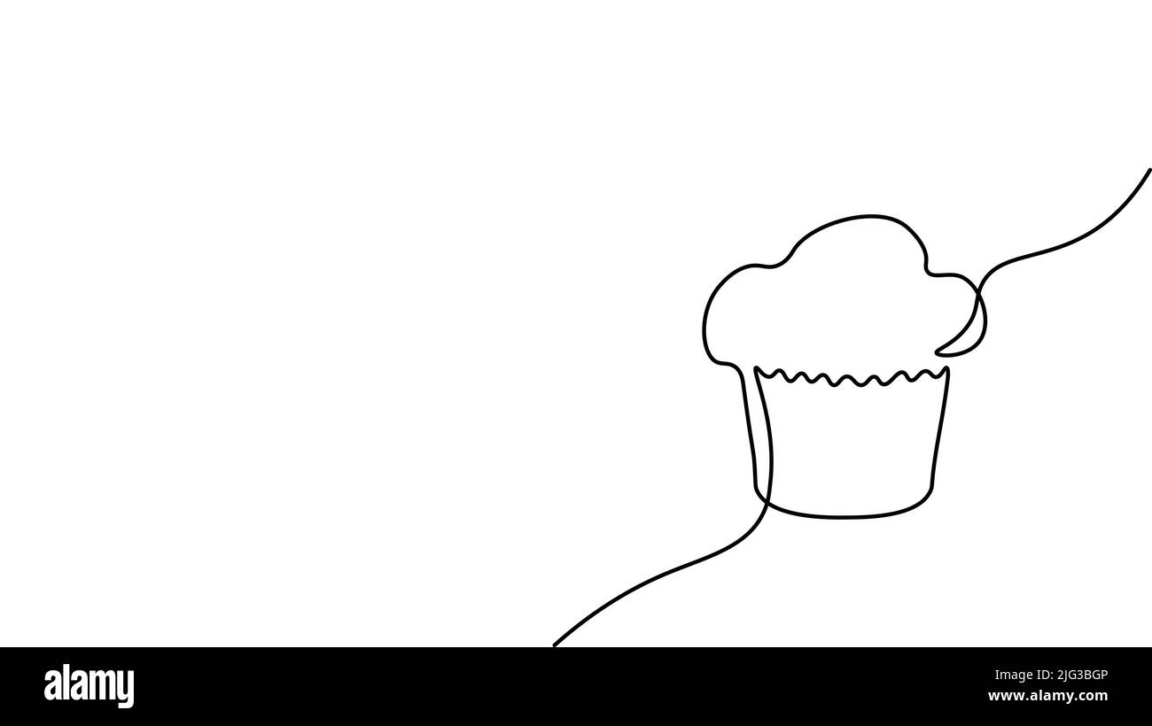 Single continuous line cupcake art. Coffee morning cafe bakery pastry ...