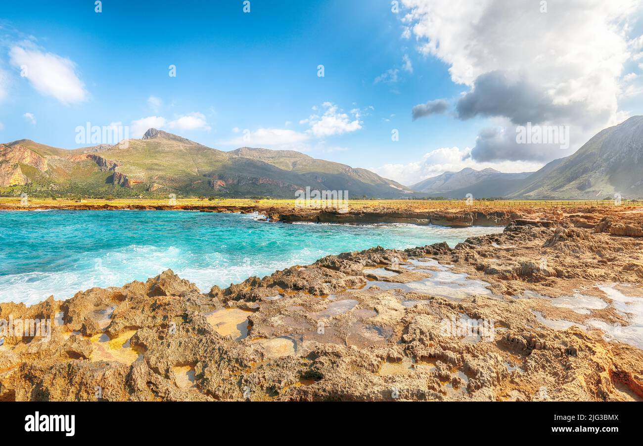 Amazing seascape of Isolidda Beach near San Vito cape. Popular travel ...