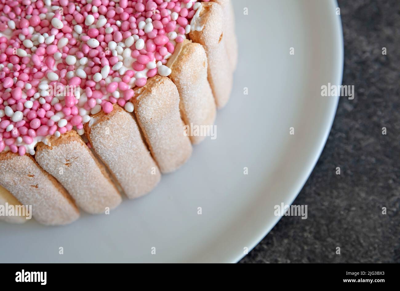 Typical Dutch mouse rusk with pink mice on a cake, for baby girl shower ...