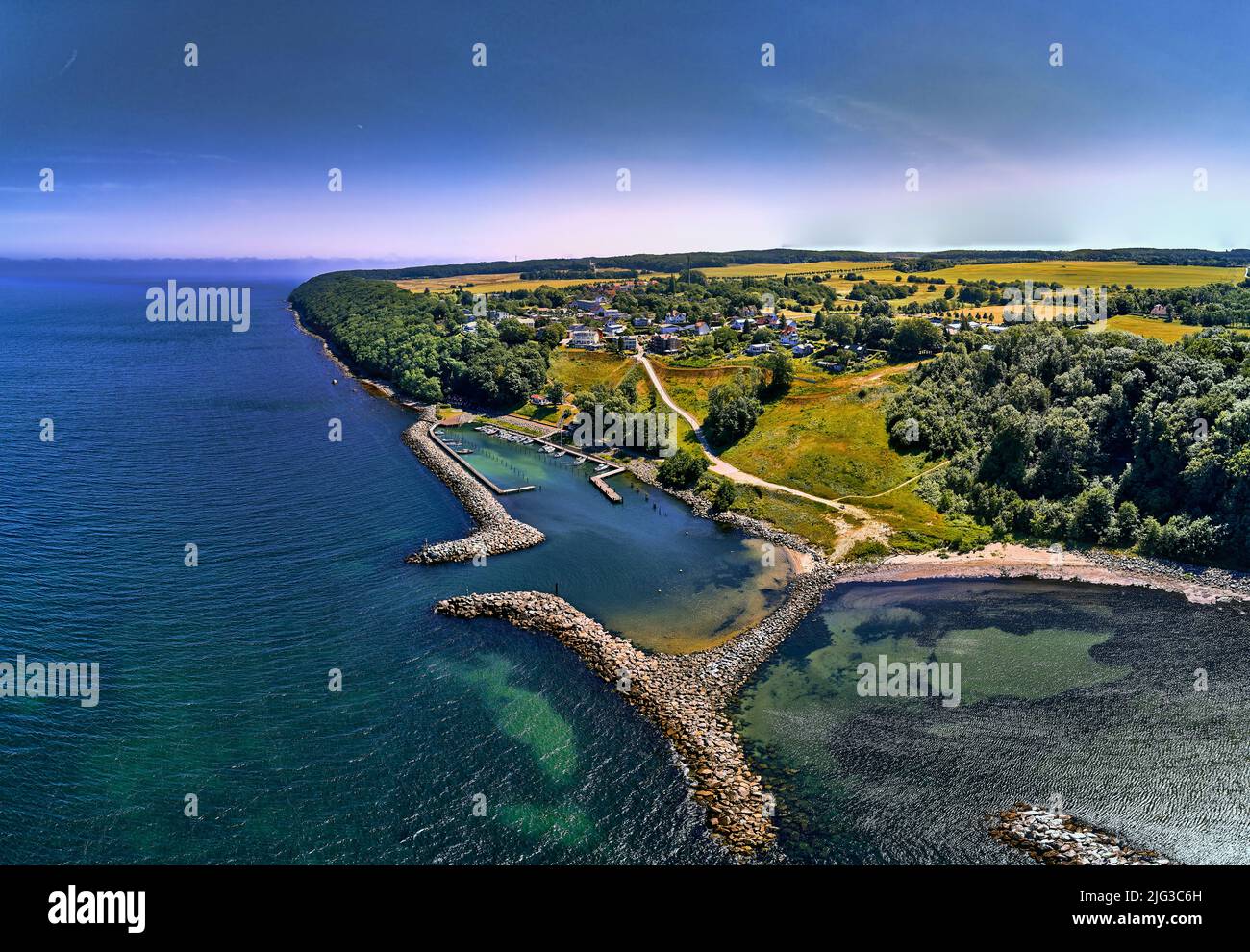 aerial view on harbour of Lohme on Isle of Ruegen Stock Photo - Alamy