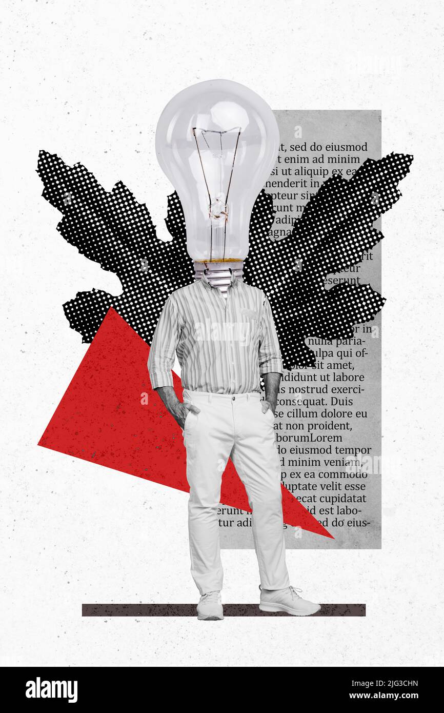 Photo artwork minimal collage of guy lamp instated of head learning ...