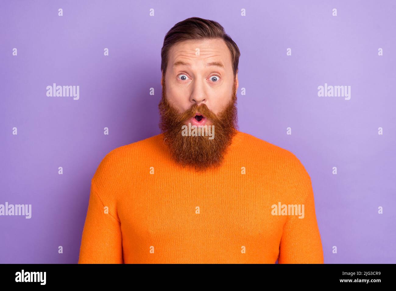 Photo of good looking impressed young man hear unbelievable news secret ...