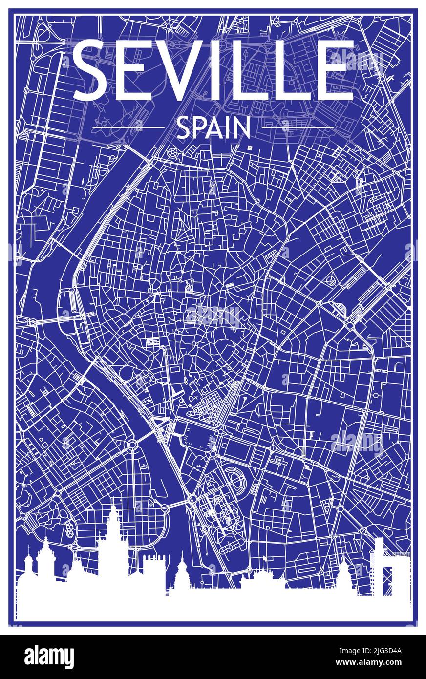 Technical drawing printout city poster with panoramic skyline and hand ...