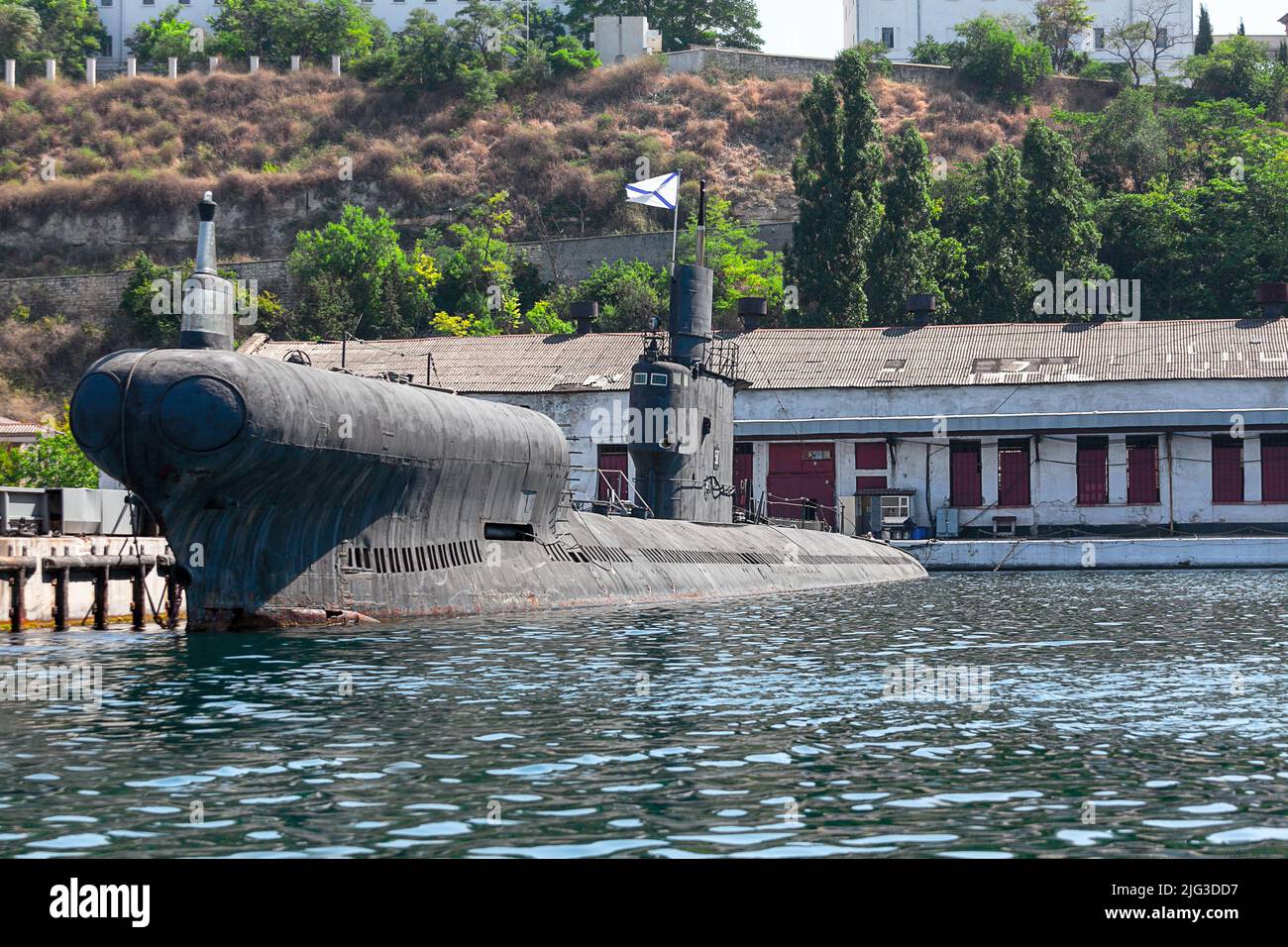 Black diesel submarine on the surface of the water Stock Photo - Alamy