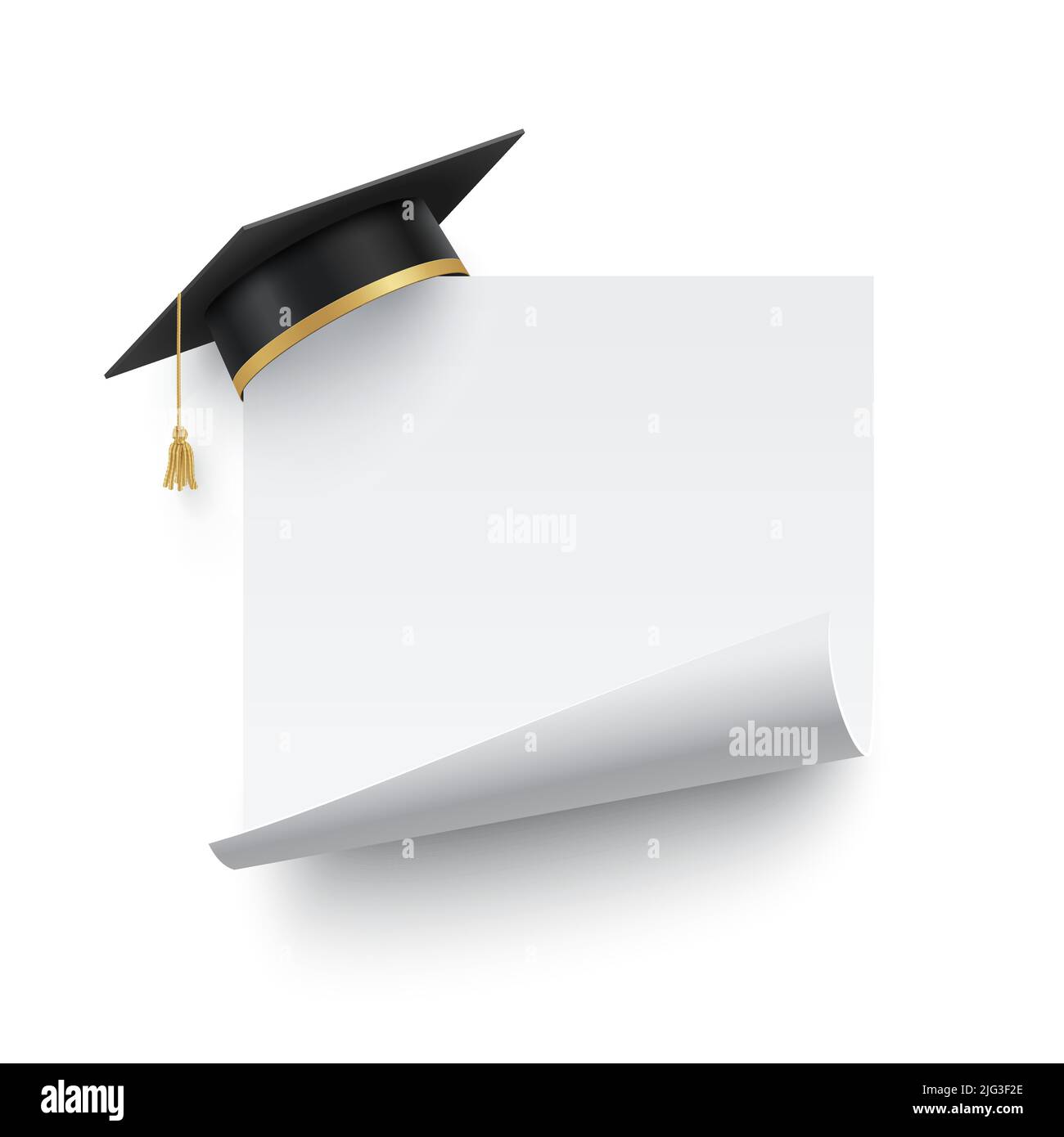 Graduate cap on blank banner with curled edge. Academy degree ...