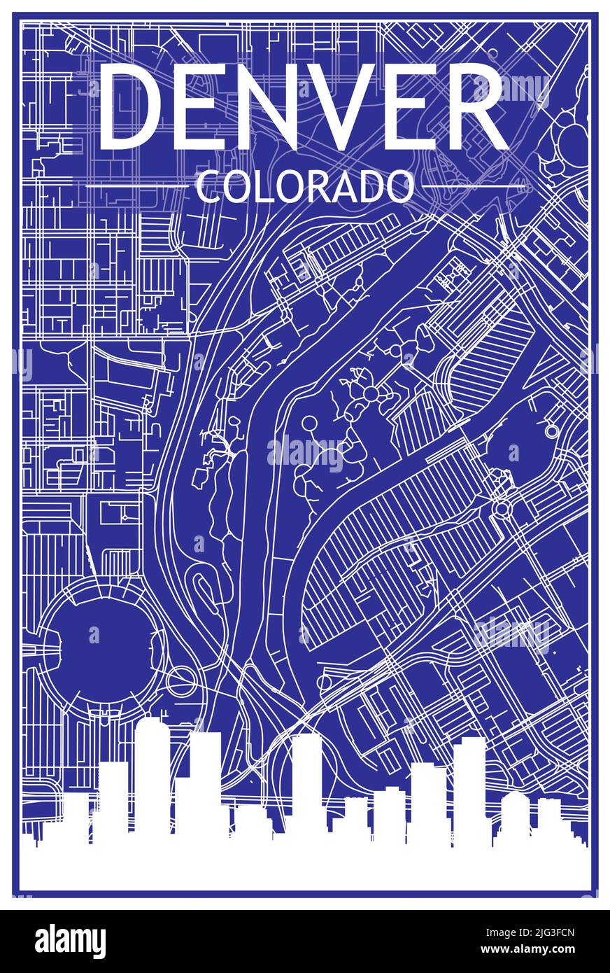 Technical drawing printout city poster with panoramic skyline and hand ...
