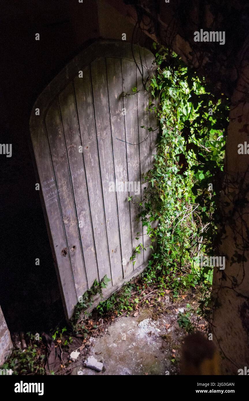 Pointed arch doorway at Charleville Castle stable ruins in Tullamore ...