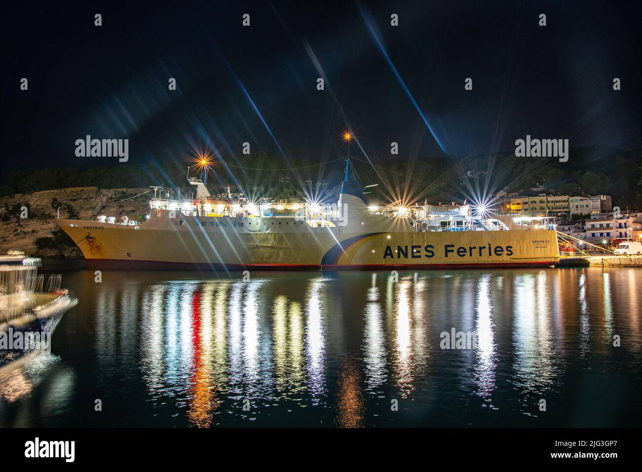Proteus Ferry boat from Anes company docked in Alonissos port on the ...