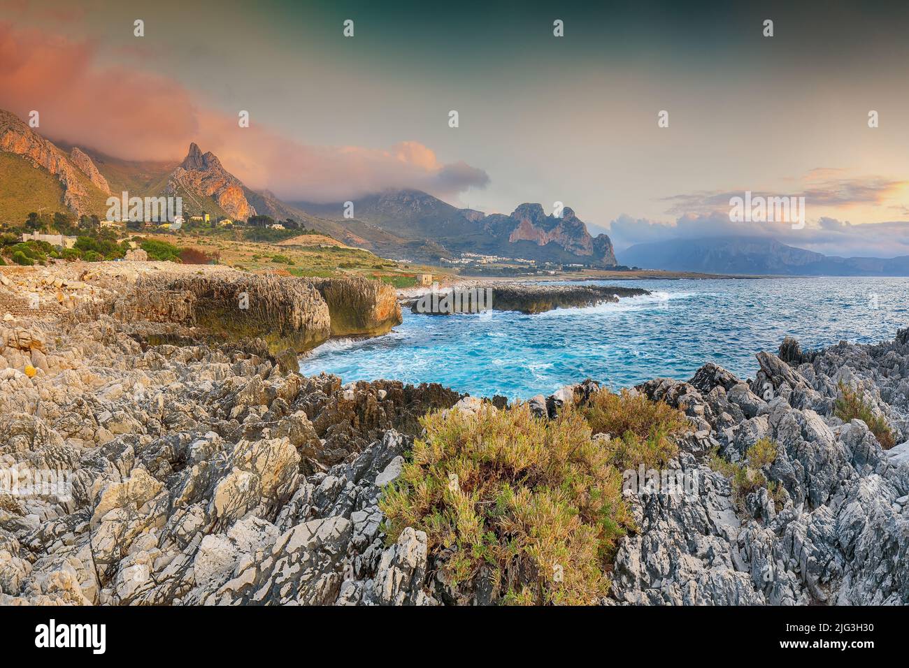 Fabulous evening seascape of Isolidda Beach near San Vito cape. Popular ...