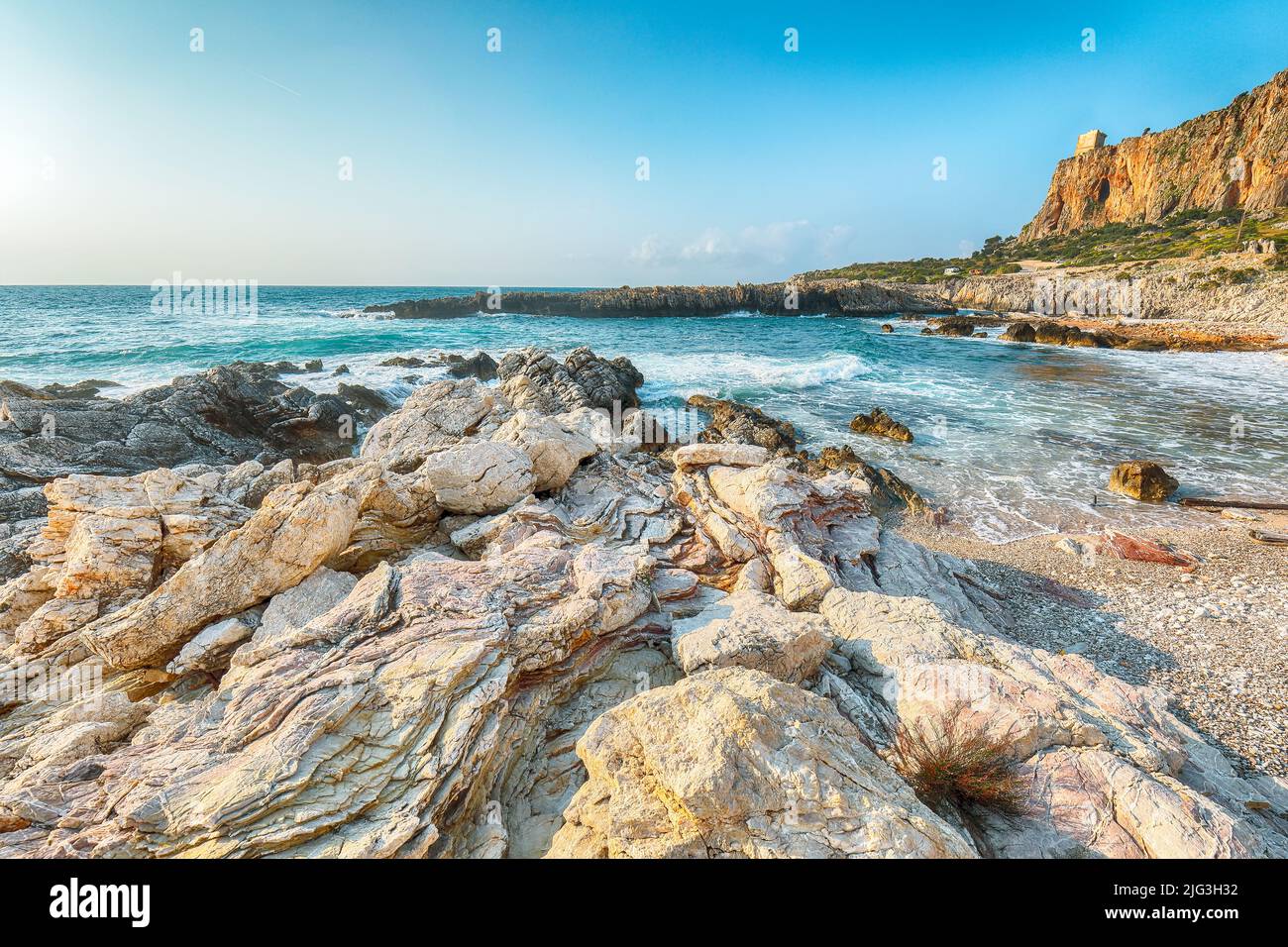 Fabulous evening seascape of Isolidda Beach near San Vito cape. Popular ...
