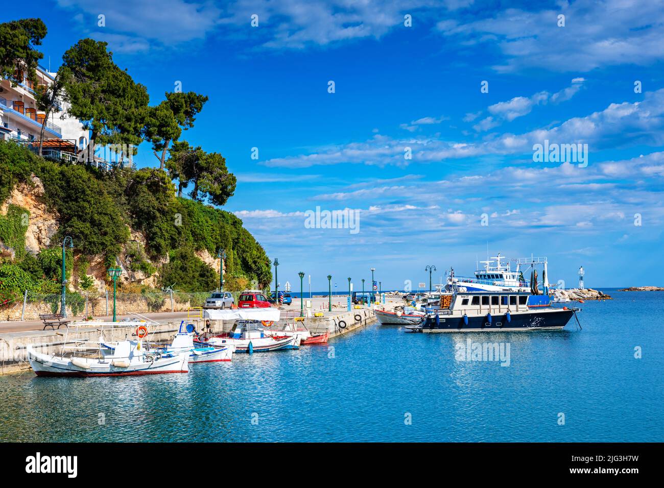 The beautiful seaside town of Patitiri, in Alonissos island, Greece ...