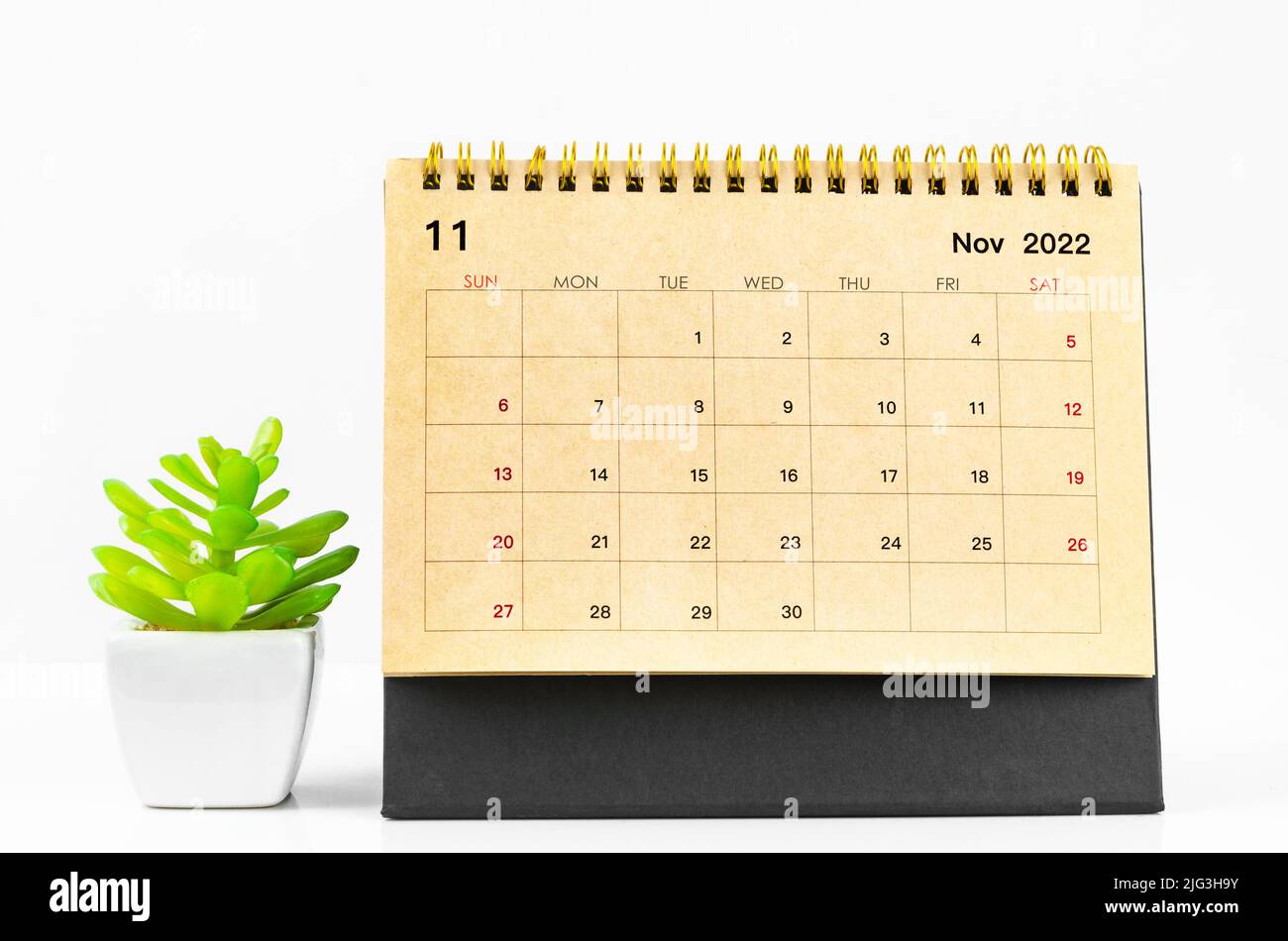 November 2022 desk calendar with plant pot on white background Stock ...
