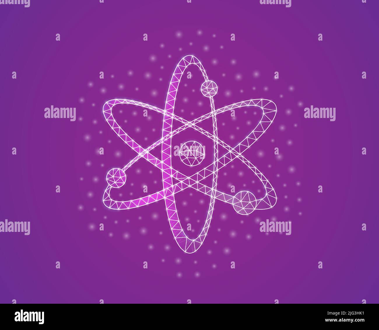 Atom low poly symbol with white connected dots. 3d geometric polygonal ...