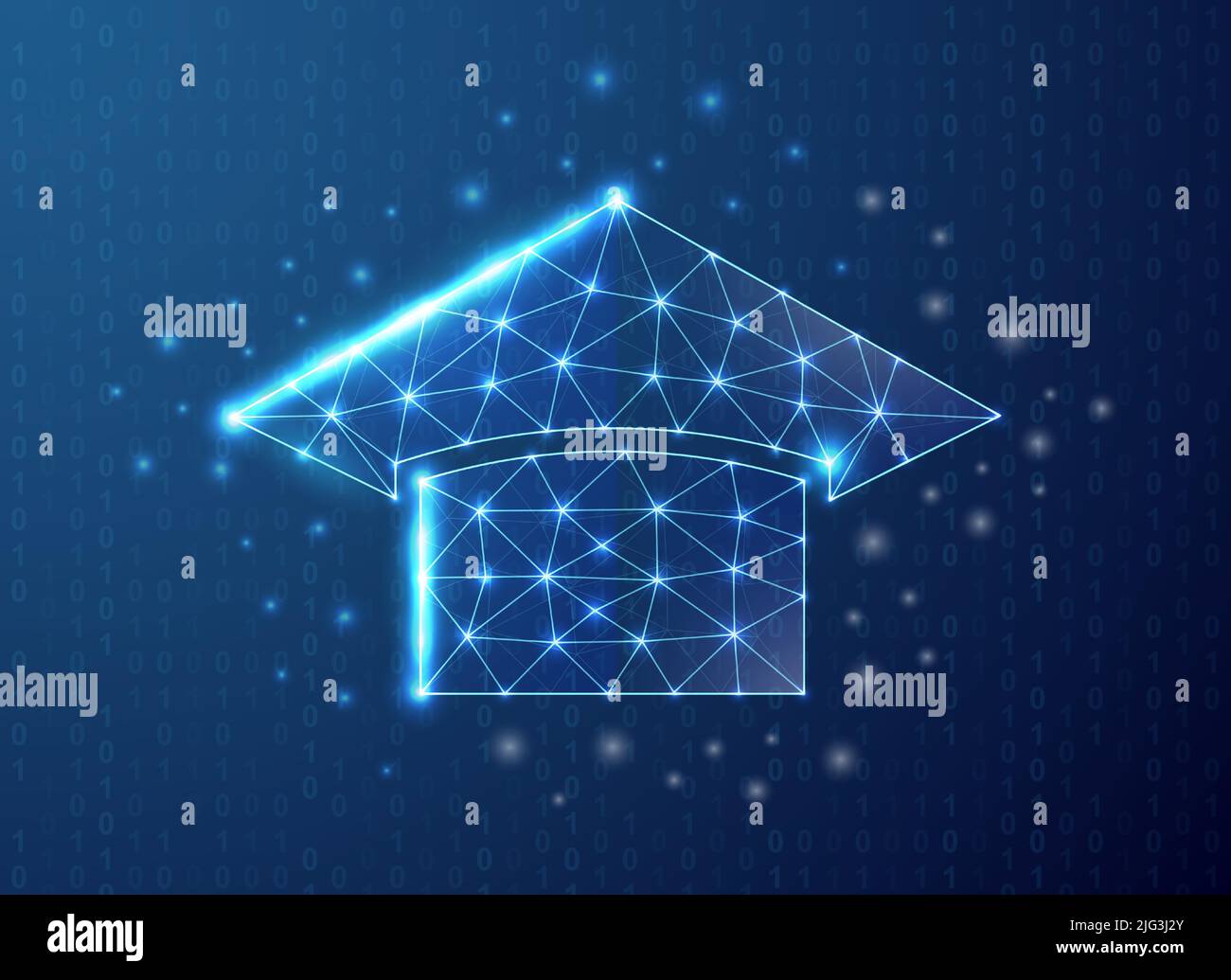 Graduation Cap Polygonal Symbol With Binary Code Background E Learning Concept Design