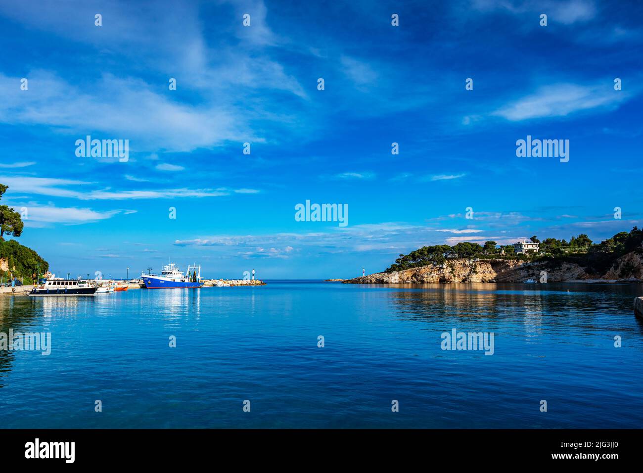 The beautiful seaside town of Patitiri, in Alonissos island, Greece ...