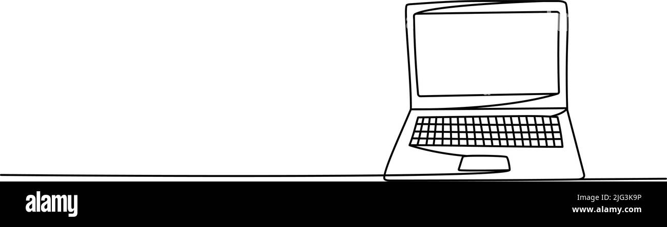 Laptop one line continuous drawing. Computer notebook continuous one line illustration. Vector ...