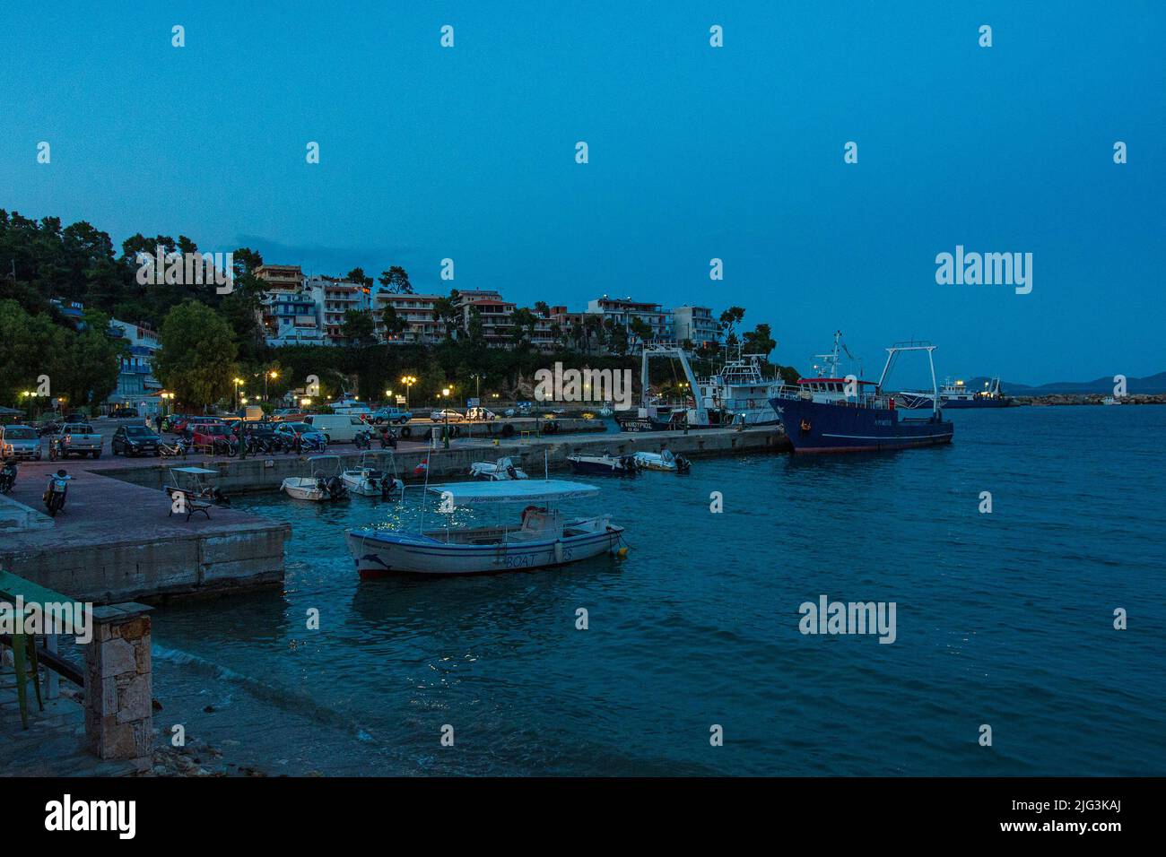 Night view of the beautiful seaside town of Patitiri, in Alonissos ...