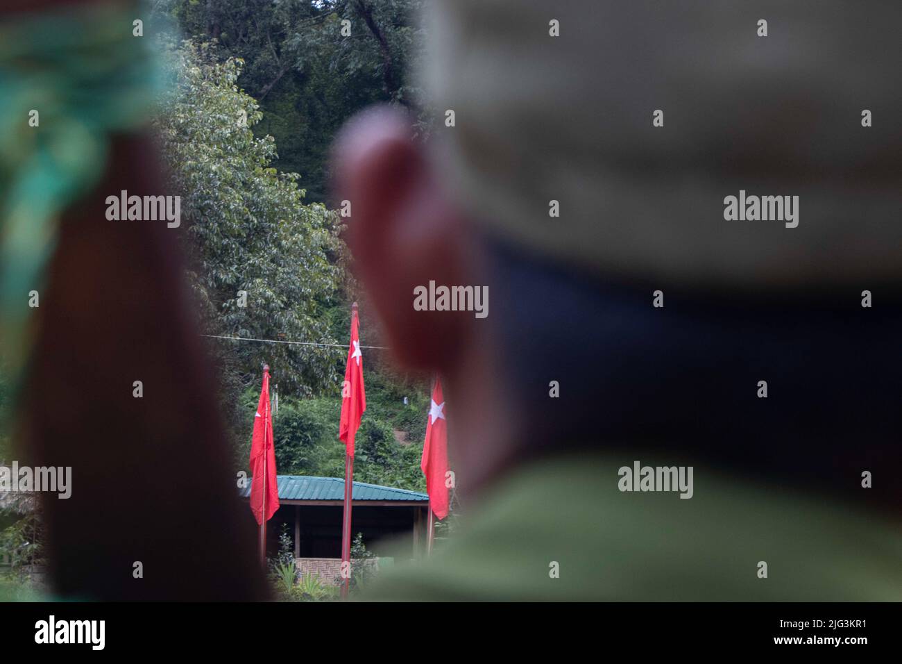 Myanmar. 13th June, 2022. People's Defence force (PDF) flag is hoisted ...