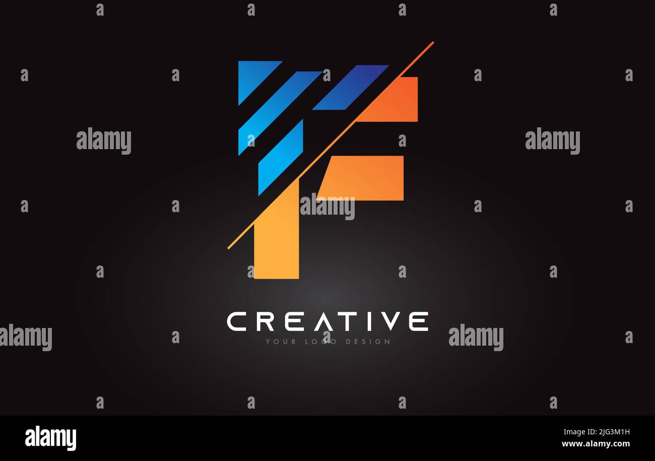 Sliced Letter F Logo Icon Design with Blue and Orange Colors and Cut ...