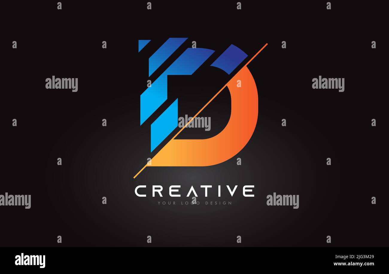 Sliced Letter D Logo Icon Design with Blue and Orange Colors and Cut ...