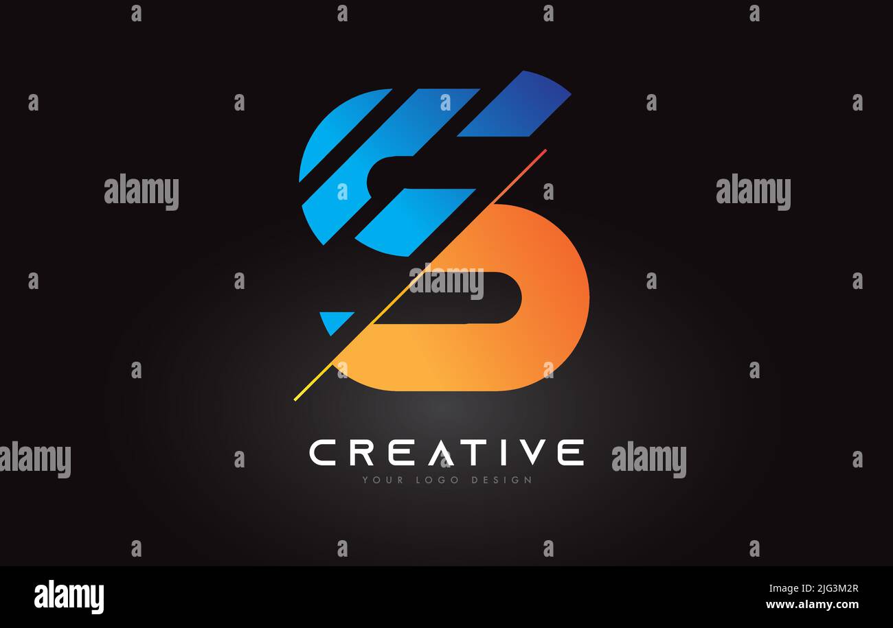 Sliced Letter S Logo Icon Design with Blue and Orange Colors and Cut ...