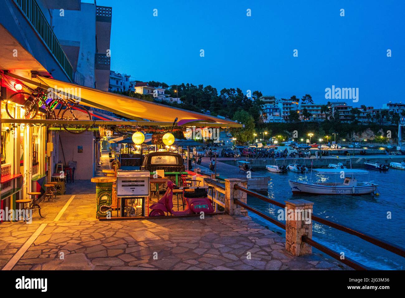 Night view of the beautiful seaside town of Patitiri, in Alonissos ...