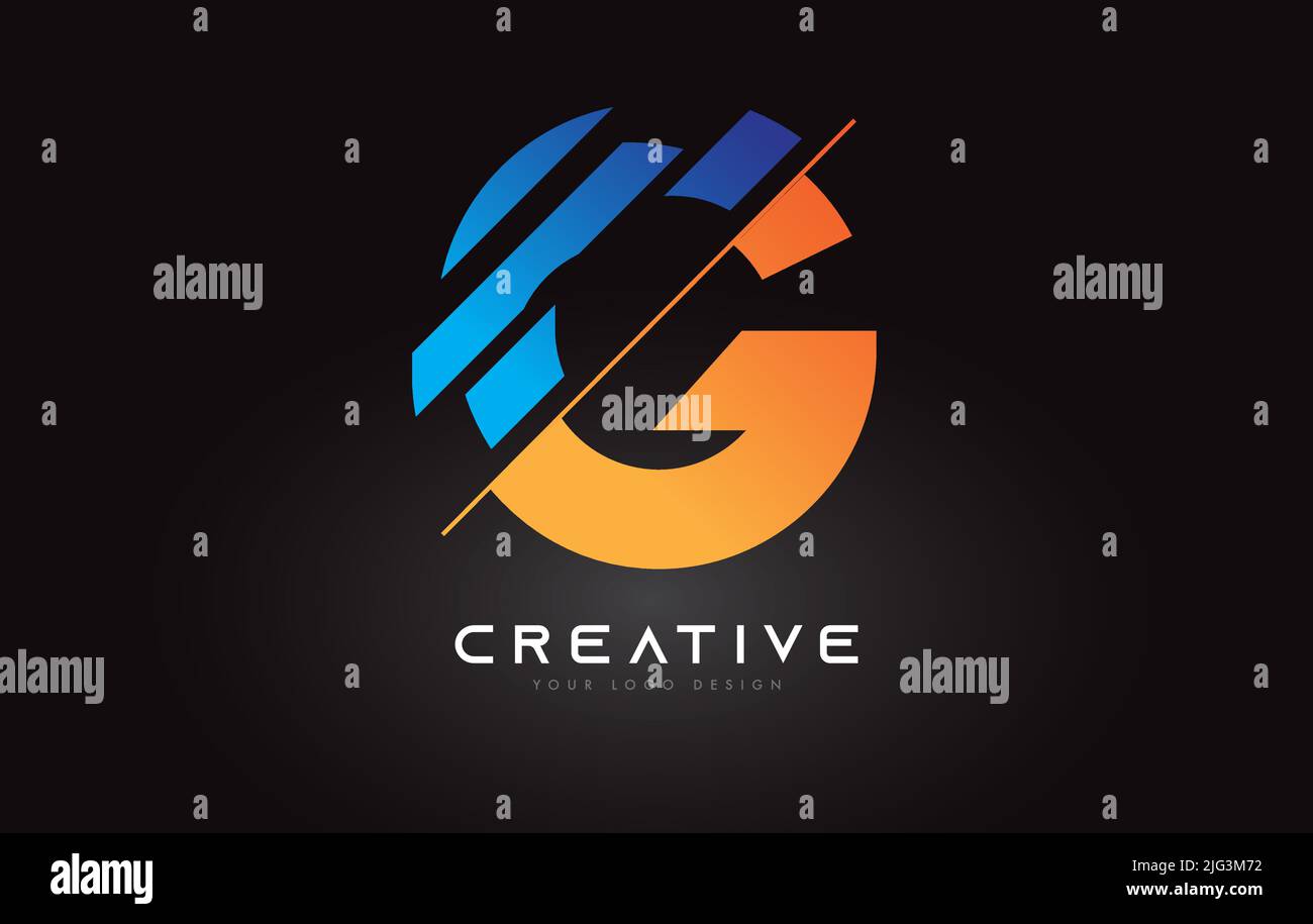 Sliced Letter G Logo Icon Design with Blue and Orange Colors and Cut ...