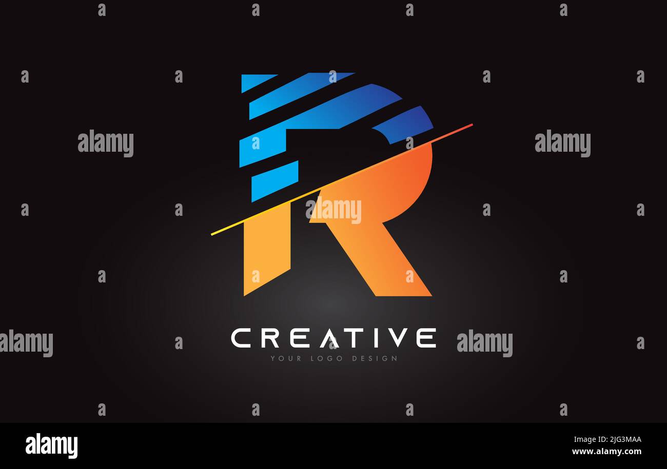 Sliced Letter R Logo Icon Design with Blue and Orange Colors and Cut ...