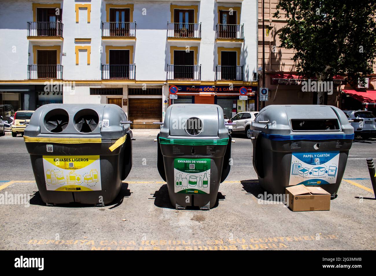Seville, Spain - July 04, 2022 Garbage container in the streets of ...