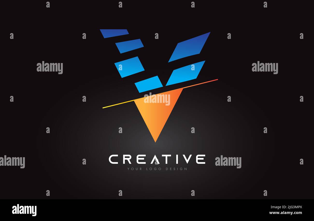 Sliced Letter V Logo Icon Design with Blue and Orange Colors and Cut ...