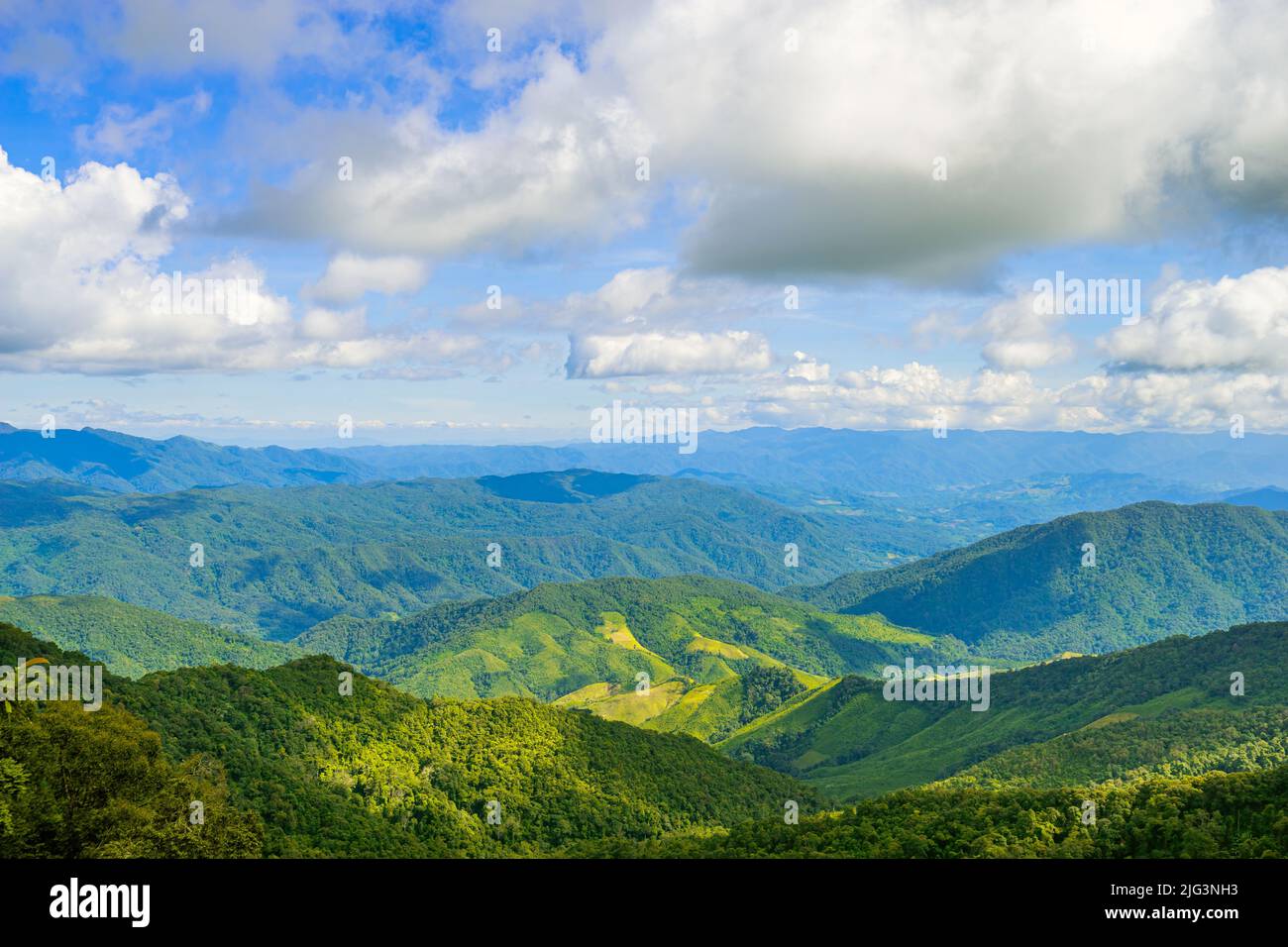 Beautiful Doi Sakad mountain with meadow and forest as it is layer with ...