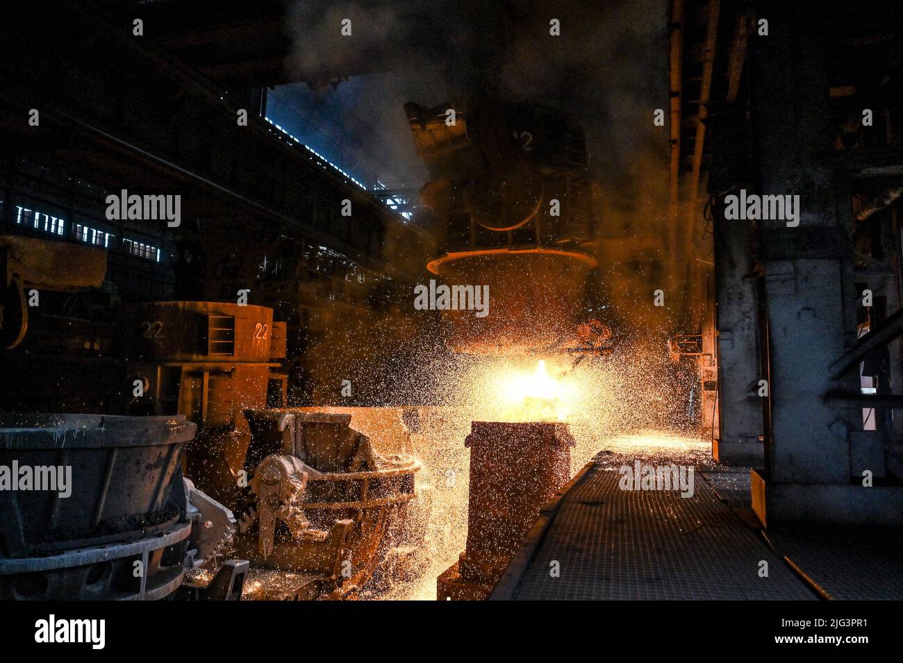 A teeming aisle of an open-hearth furnace is pictured at a steelworks ...