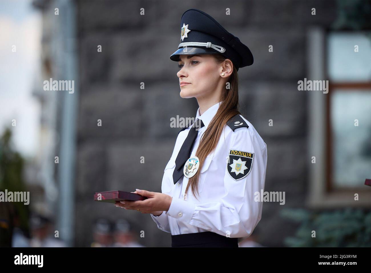 Kyiv, Ukraine. 04 July, 2022. A Ukrainian National Police officer ...