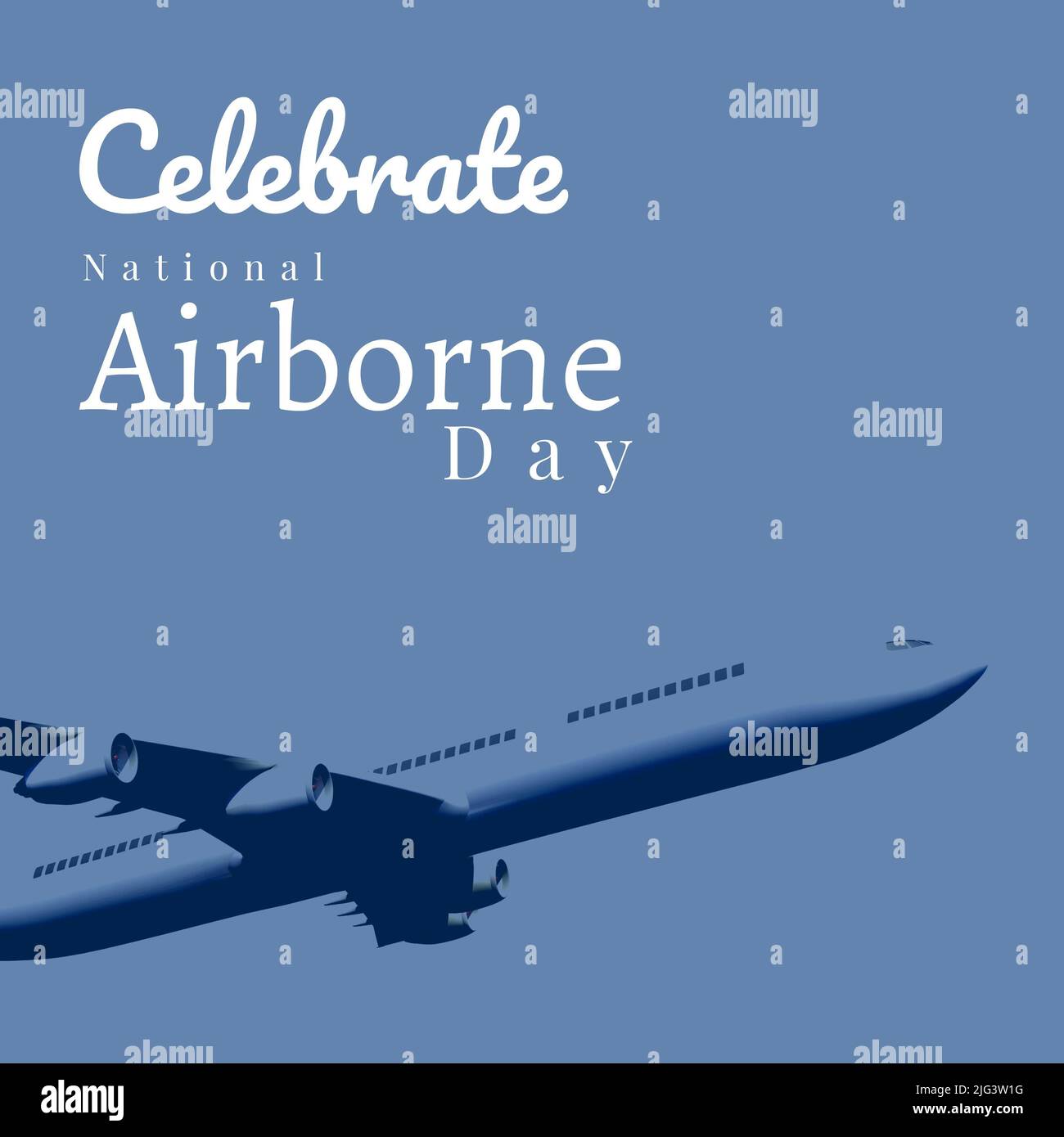 Image of celebrate national airborne day over blue background and plane ...