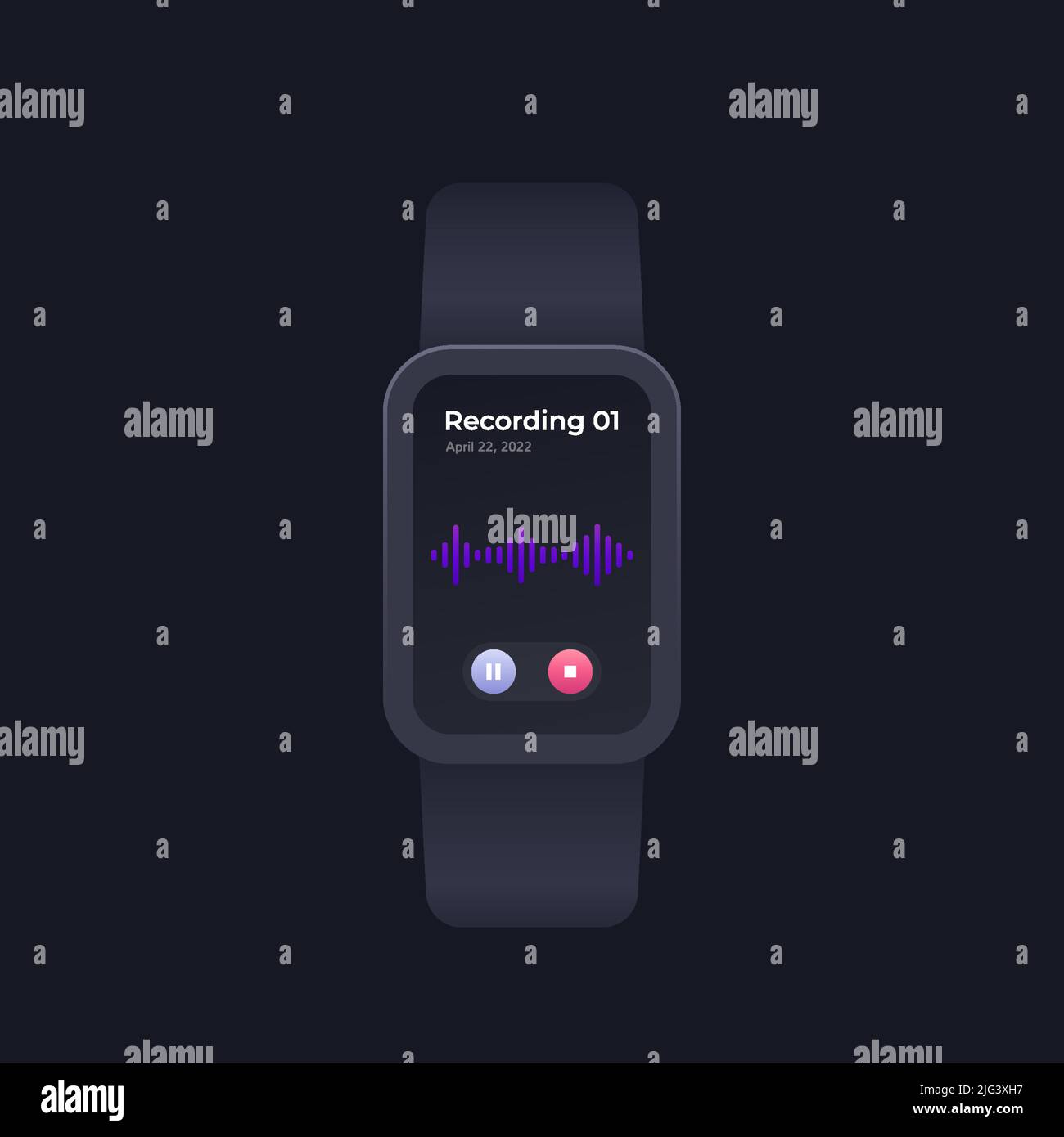 Audio recording in smart watch, vector ui design Stock Vector Image ...