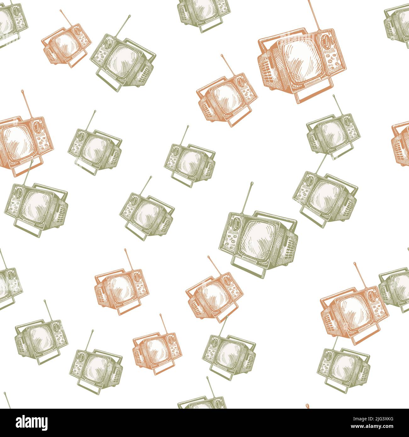 Retro TV engraved seamless pattern. Vintage television with antenna in ...